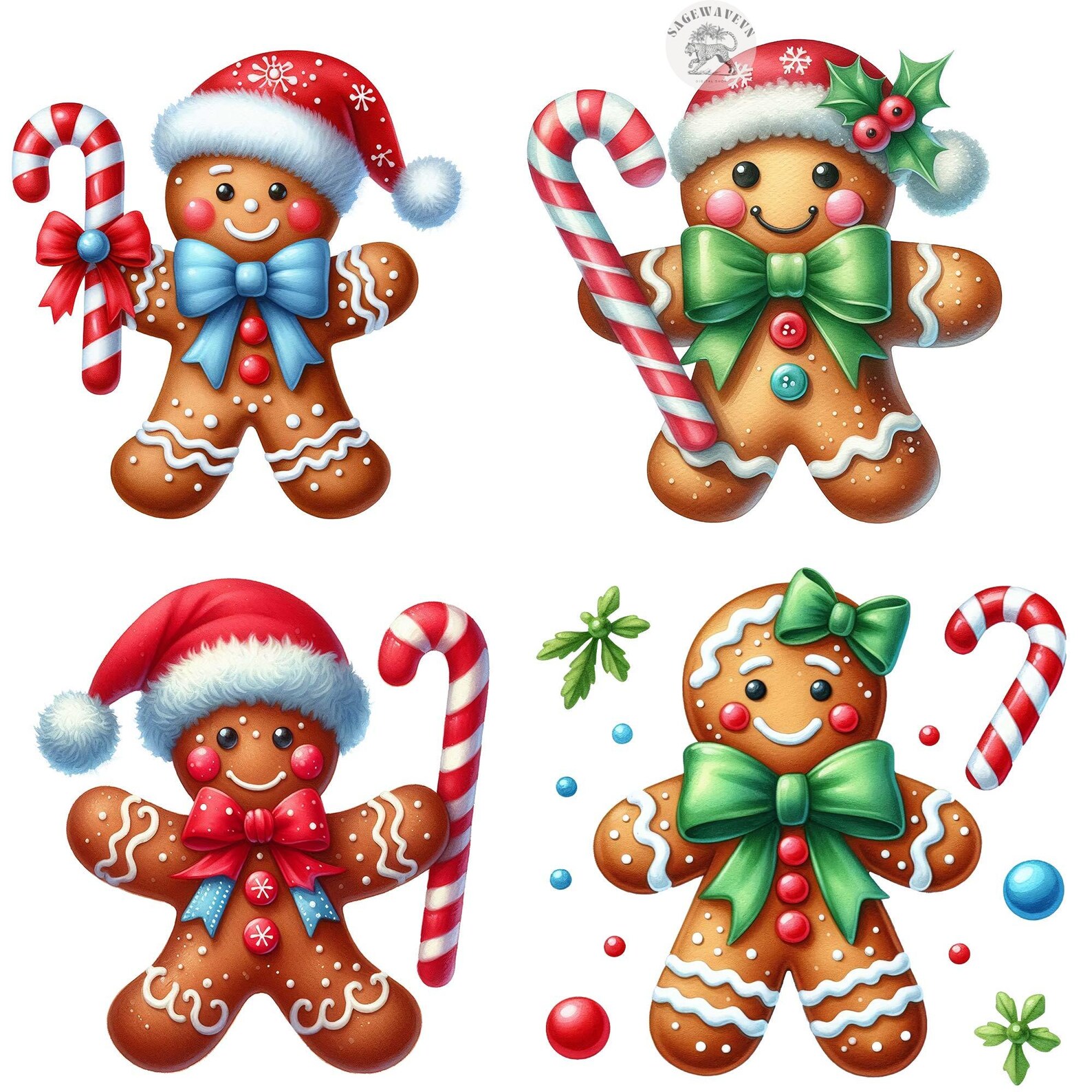 10+ Festive Cookie Clipart Bundle, Watercolor Gingerbread Man Clipart ...