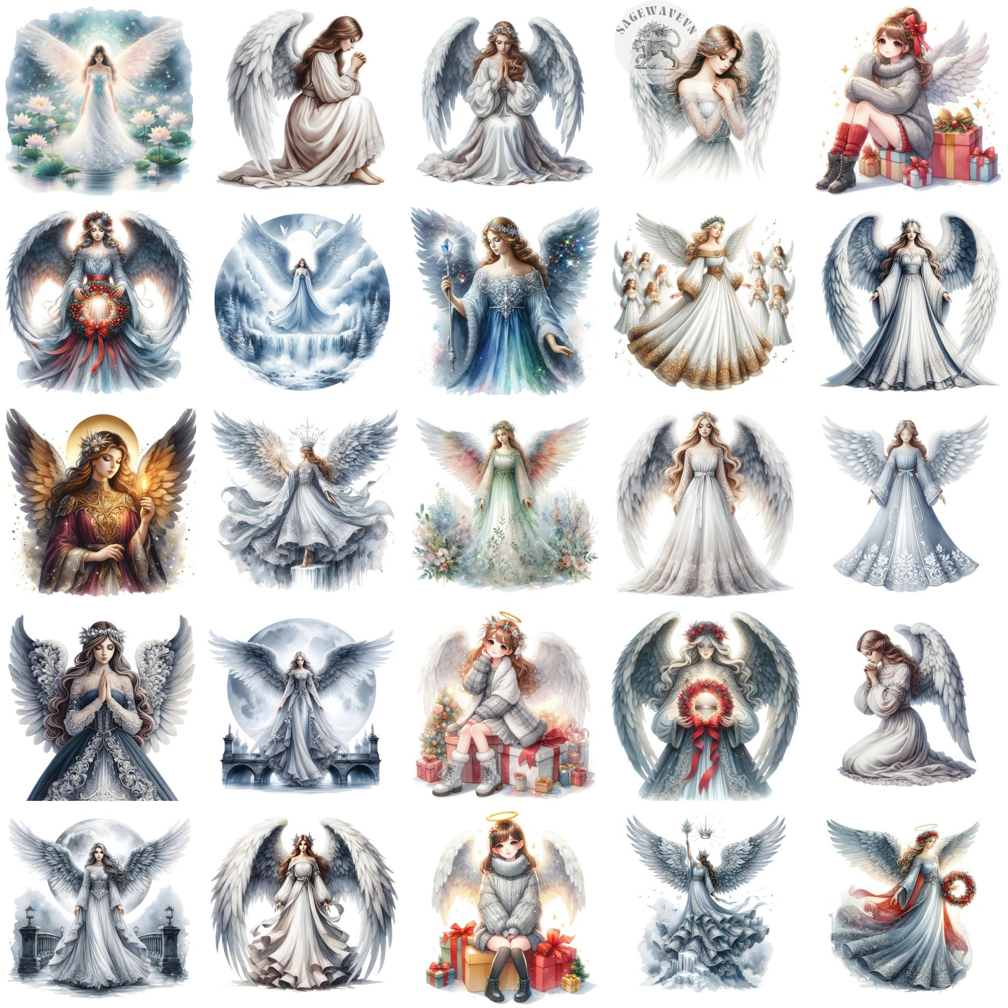Watercolor Angel Christmas Clipart Bundle, Festive Angel Wings PNG ...