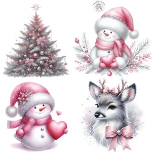 30+ Pastel Christmas Clipart Bundle, Watercolor Silver Pink Christmas ...