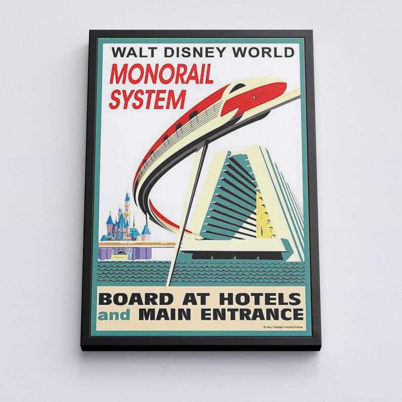 Retro Monorail Travel Posters, Vintage Theme Park Wall Art Canvas ...
