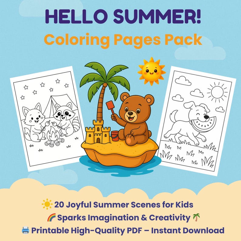 Hello Summer Coloring Pages for Kids – 20 Printable Summer Activity ...