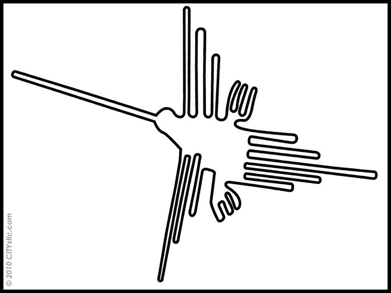 NAZCA WALL DECAL : the Hummingbird Drawing. Lines Sketch as - Etsy