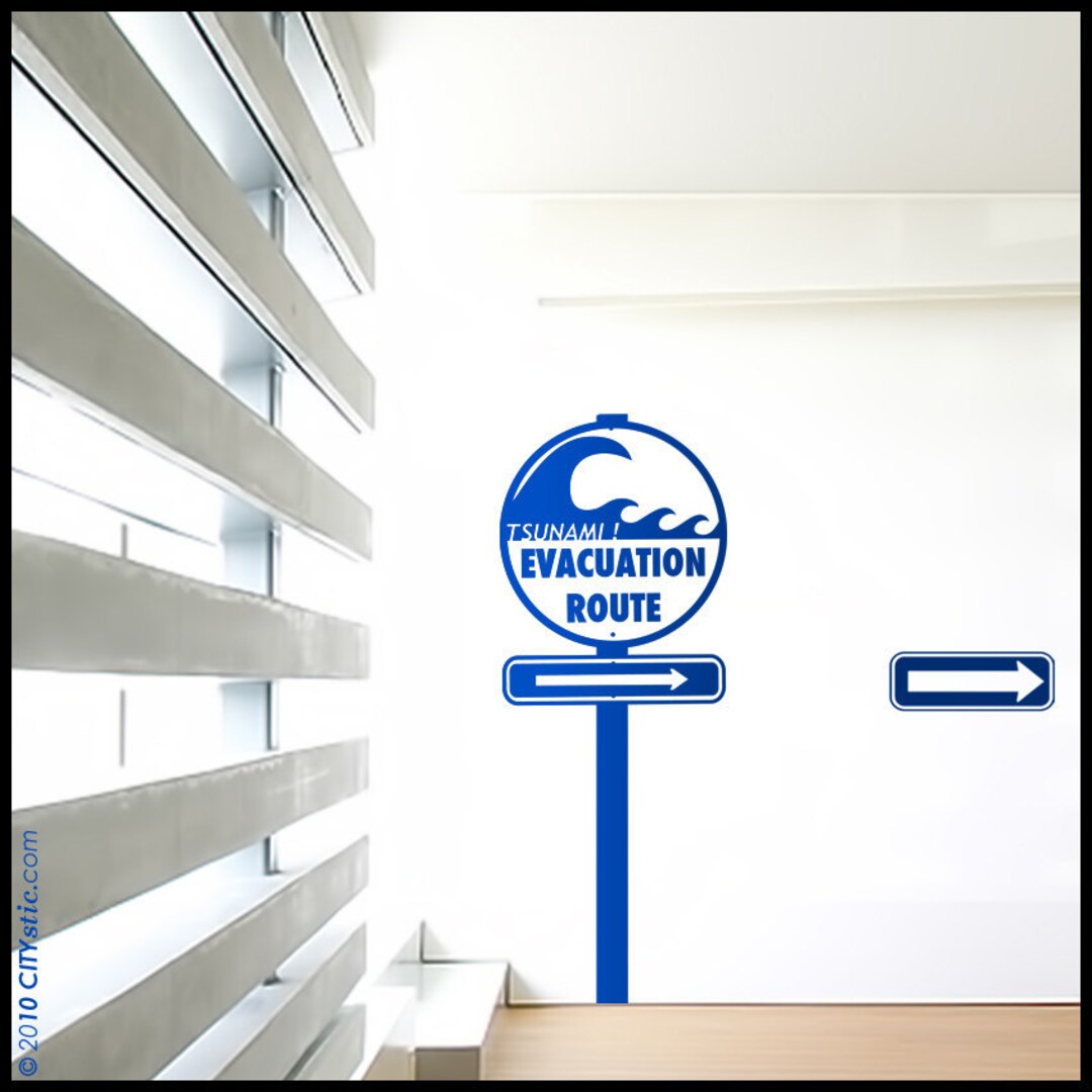 TSUNAMI WALL DECAL : Tsunami Alert Sign as in California, Sticker ...