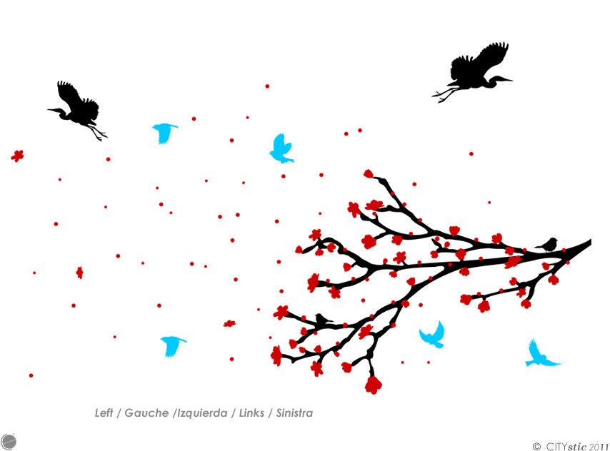 Sakura Cherry Tree Branch Wall Decal: Japanese Spring Birds - Etsy