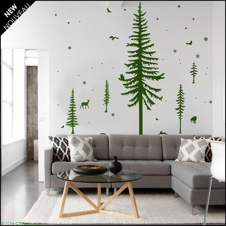 Mountain Pine Trees Tree Wall Decal 5 Pines Sticker Vinyl - Etsy