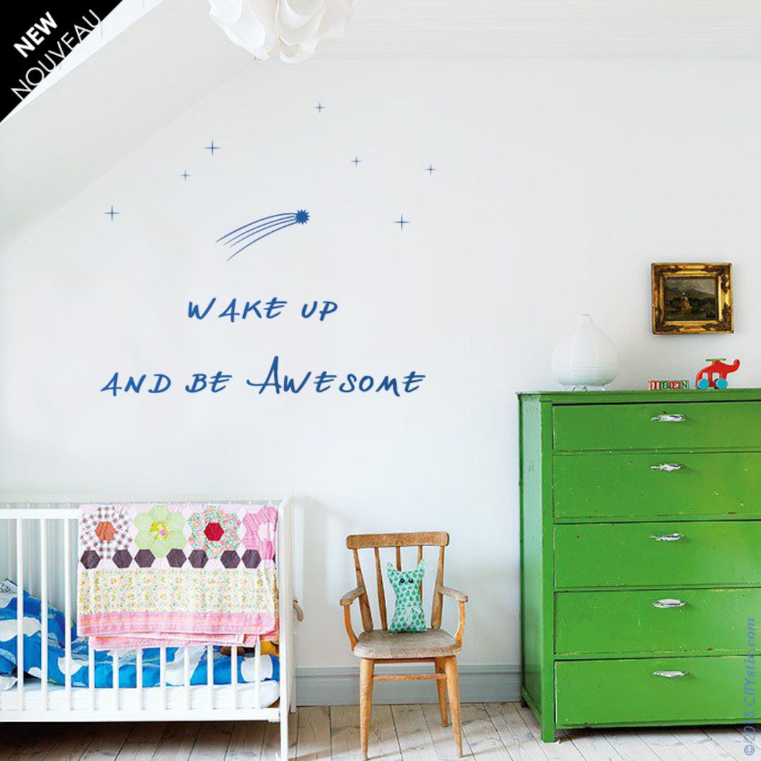 Wake up Quote Wall Decal : wake up and Be Awesome Bed Quotation Decal ...