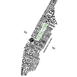 NYC WALL DECAL : Manhattan Map in Words. Central Park, Greenwich ...