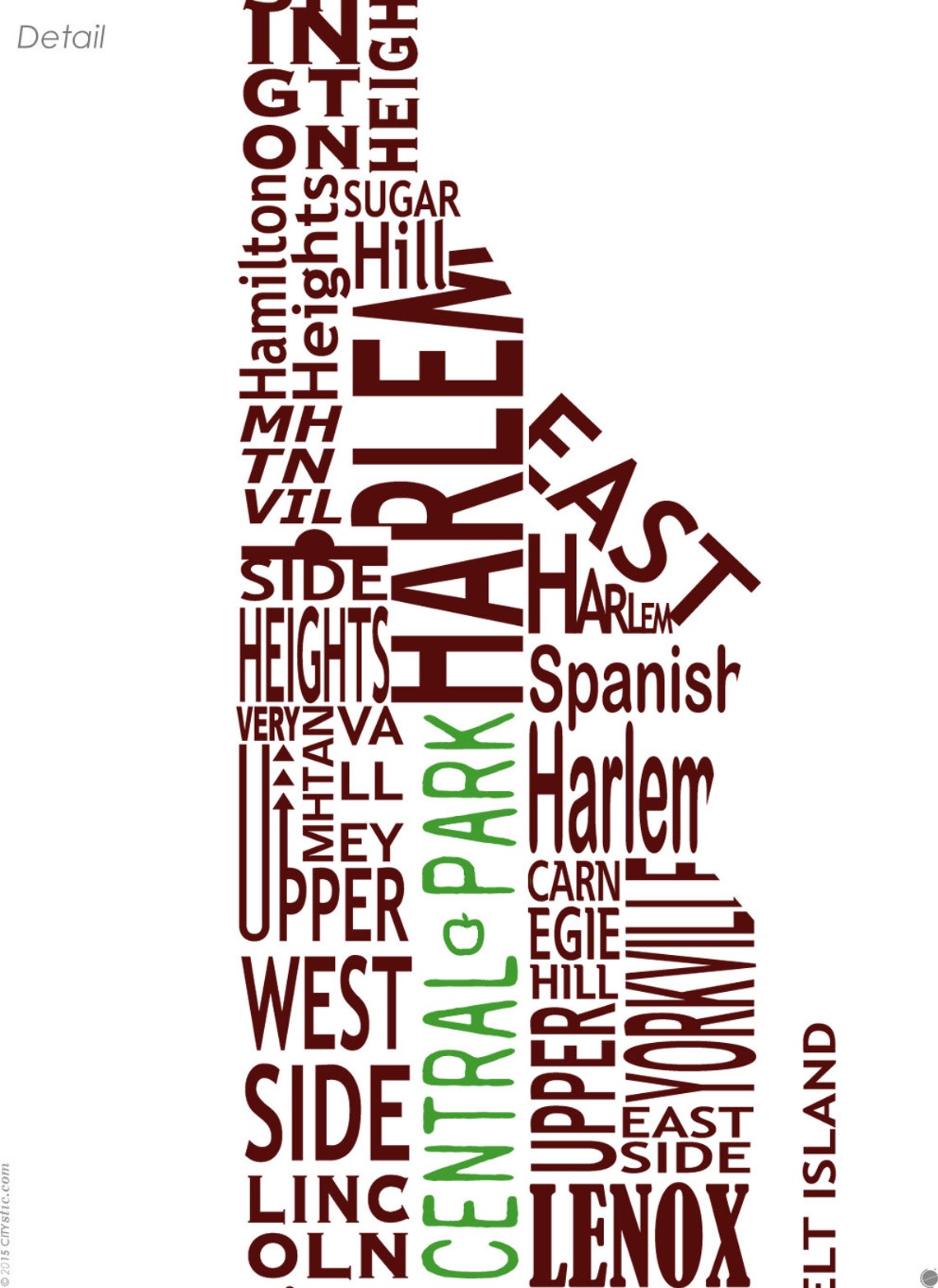 NYC - WALL DECAL : Manhattan Map in Words. Central Park, Greenwich ...