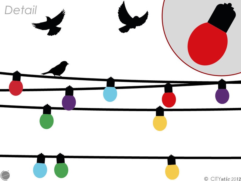 COLOR LAMP DECAL : 5 Strings of fairy lights as in a garden | Etsy