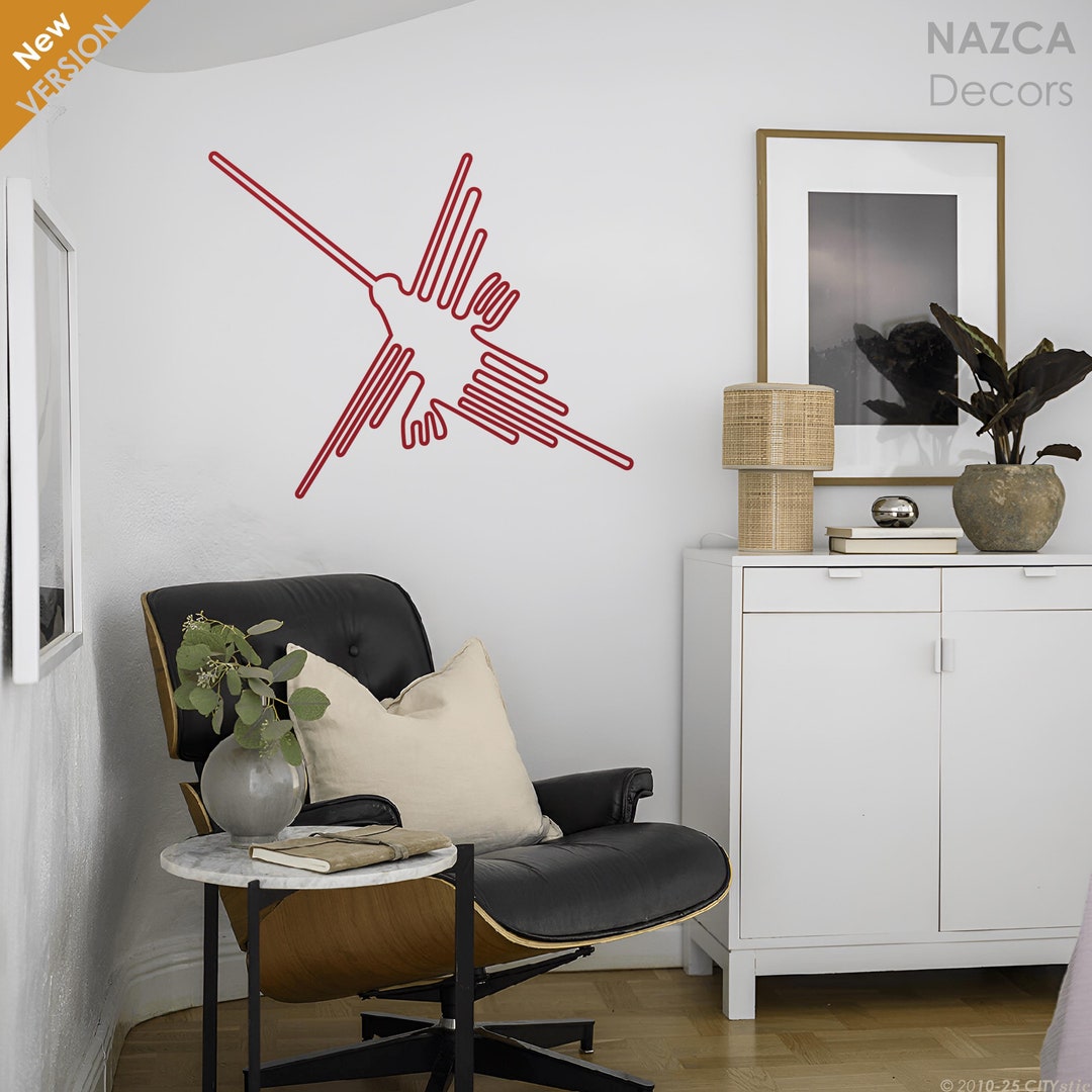 NAZCA WALL DECAL : the Hummingbird Geoglyph Drawing. Lines Sketch as ...