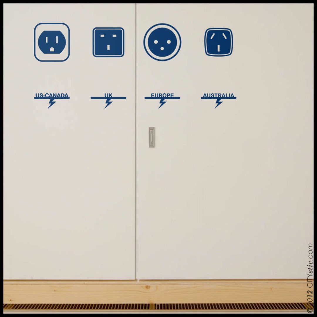 GRAPHIC WALL DECAL : World Power Electric Outlets. America, Uk ...