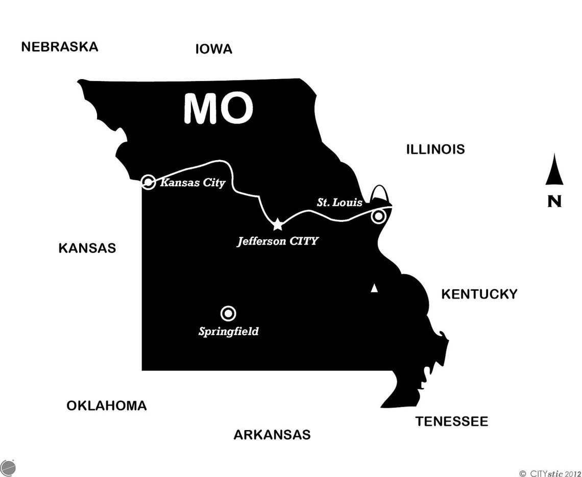 MISSOURI WALL DECAL : Map of Missouri with big cities and | Etsy
