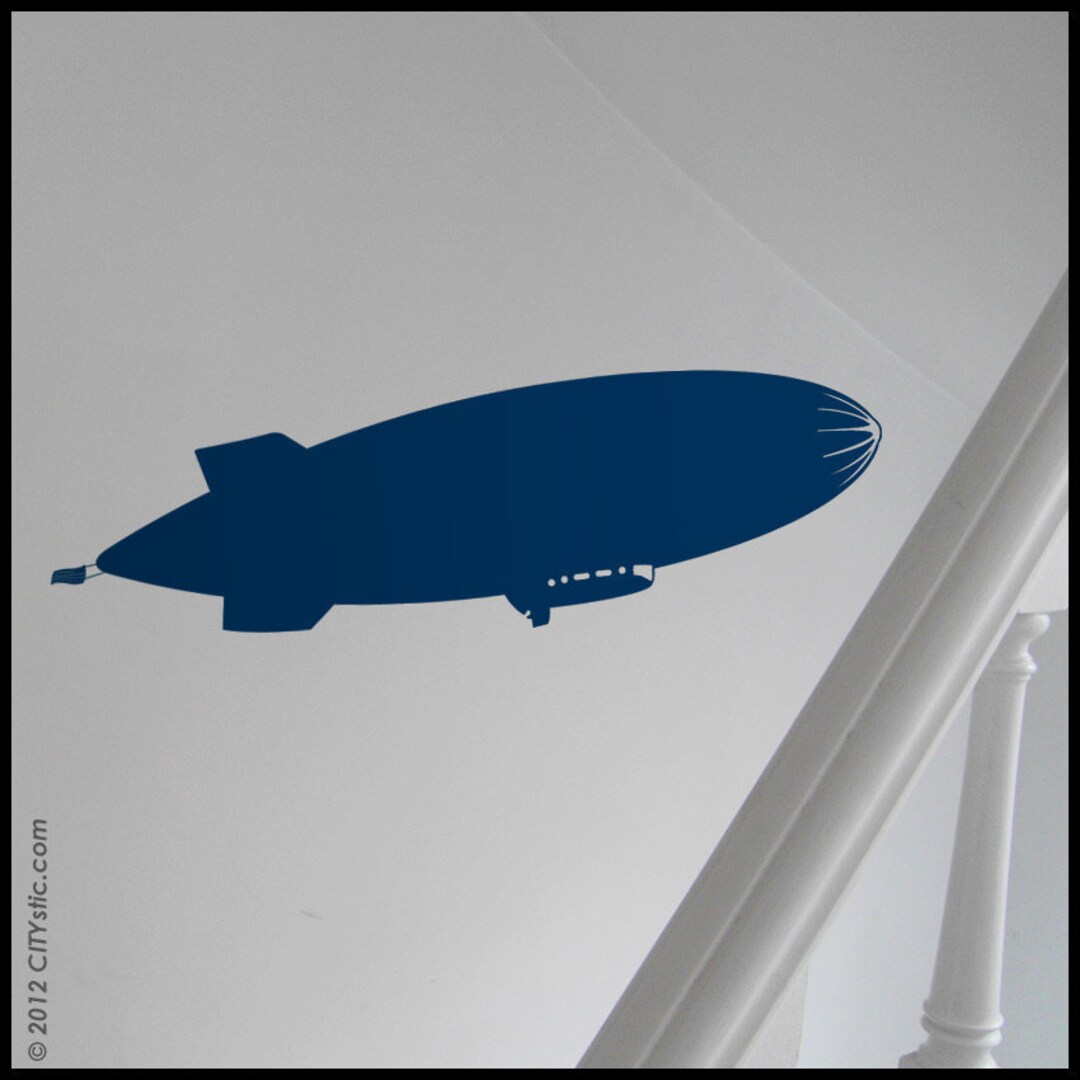 KIDS WALL DECAL : Flying Zeppelin in the Air with Cabin and Flag Old ...