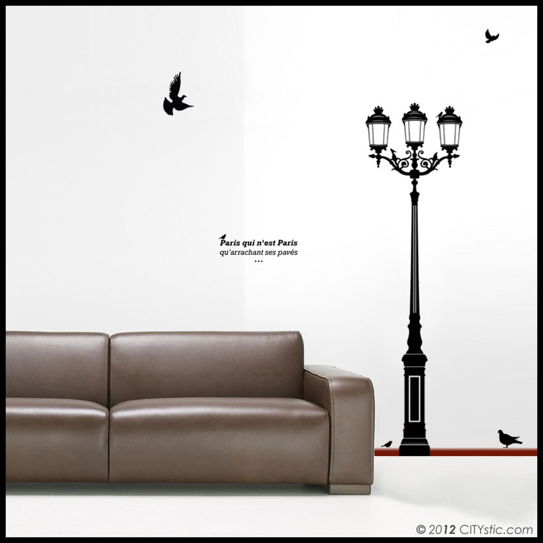 PARIS LAMP DECAL ;: Old Fashion Triple Street Lamp With Pigeons, Birds ...
