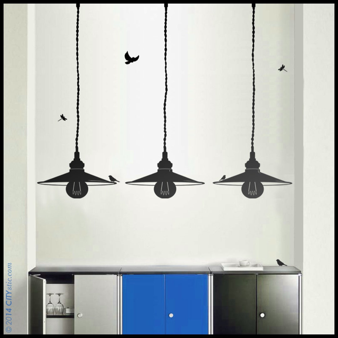 Industrial Pendant Lamps Wall Decal: Enamel Style, Set of 3 - Etsy