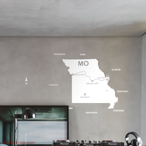 MISSOURI WALL DECAL : Map of Missouri with big cities and | Etsy