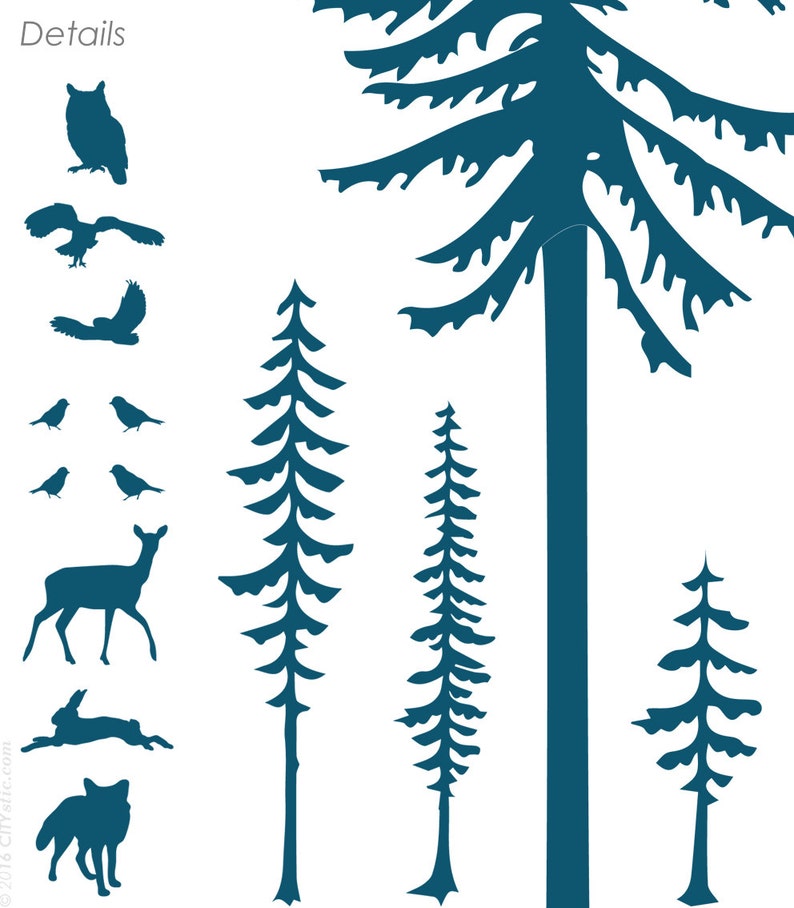Mountain Pine Trees Tree Wall Decal 5 Pines Sticker Vinyl - Etsy