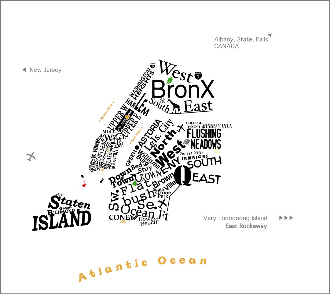 NYC Map Decal: 5 Boroughs in Words & Icons - Etsy Sweden
