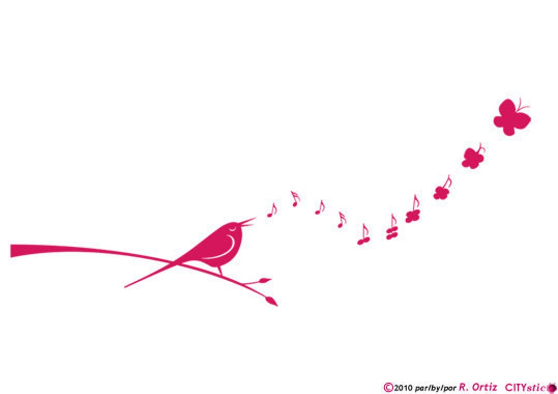 ANIMAL : Bird Singing Music Notes Becoming Butterflies WALL - Etsy