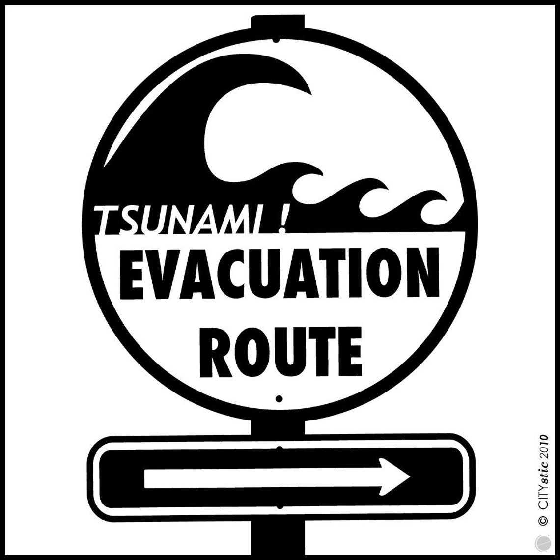 Tsunami Evacuation Route Wall Decal: Coastal Safety Sign - Etsy