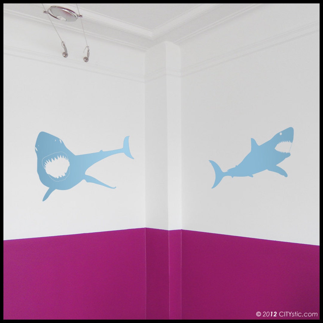 Shark Wall Decal Set: Two Mean Sharks Vinyl Stickers - Etsy