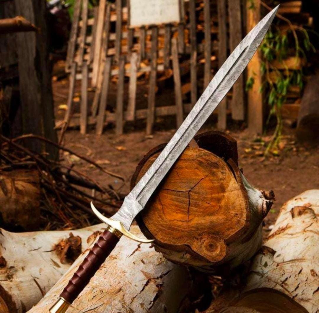 Hand Forged Damascus Steel Rapier Sword With Leather Sheath, Medieval ...