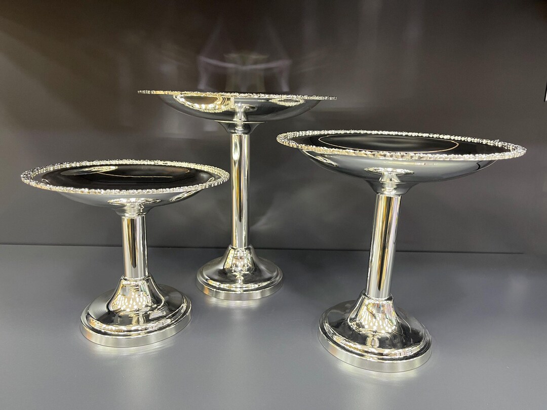 Tall 3-piece Silver Plated Brass Dessert Stand Set With Floral ...