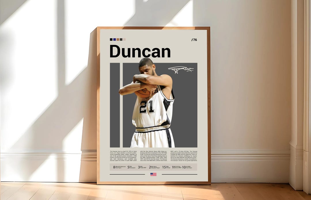 Tim Duncan Poster, San Antonio Spurs Print, NBA Poster, Sports Poster ...