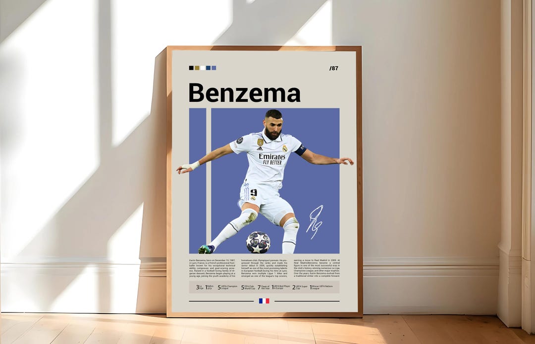 Karim Benzema Poster, Real Madrid Poster, Soccer Gifts, Sports Poster ...