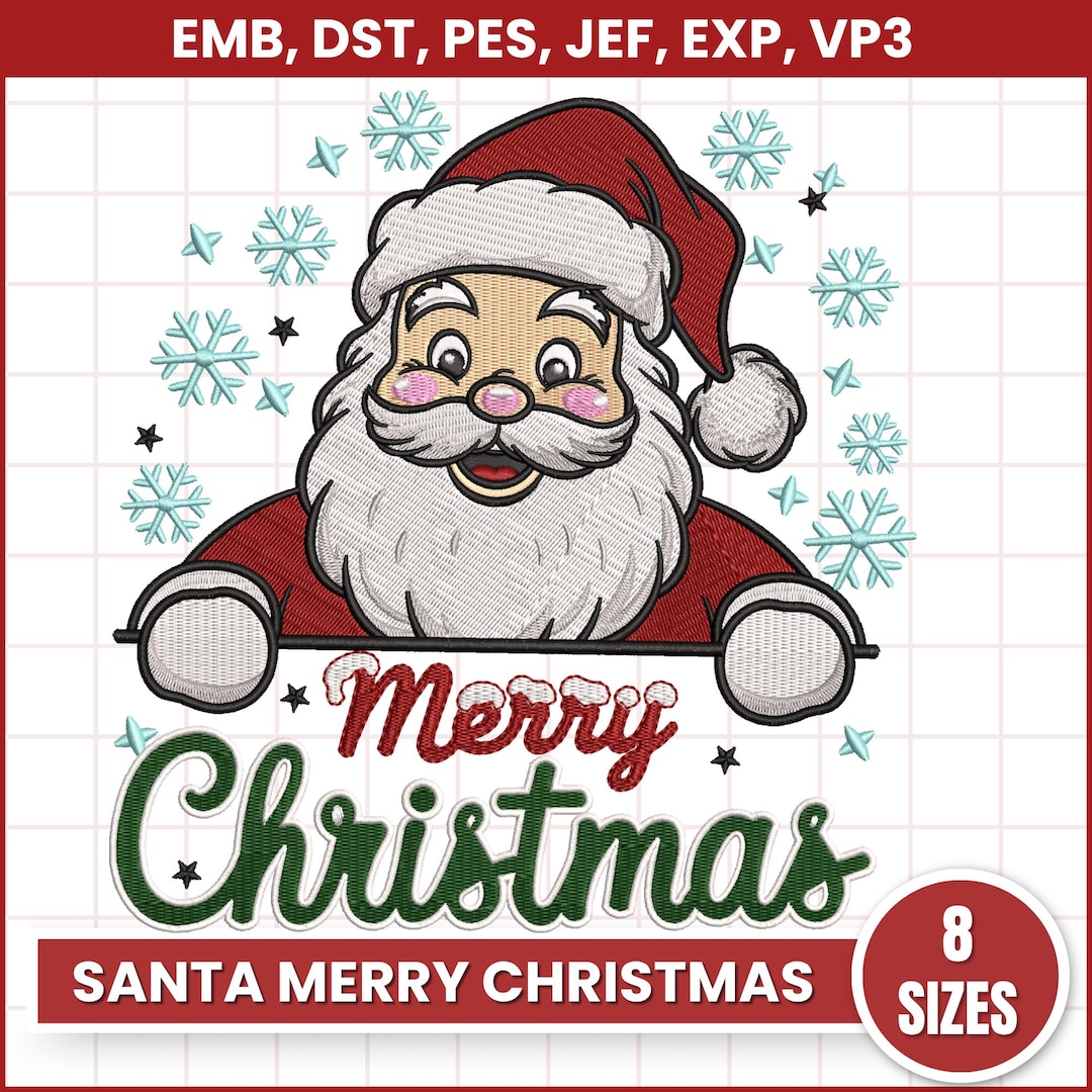 Santa Embroidery Design, Merry Christmas Embroidery, Santa Face Machine ...