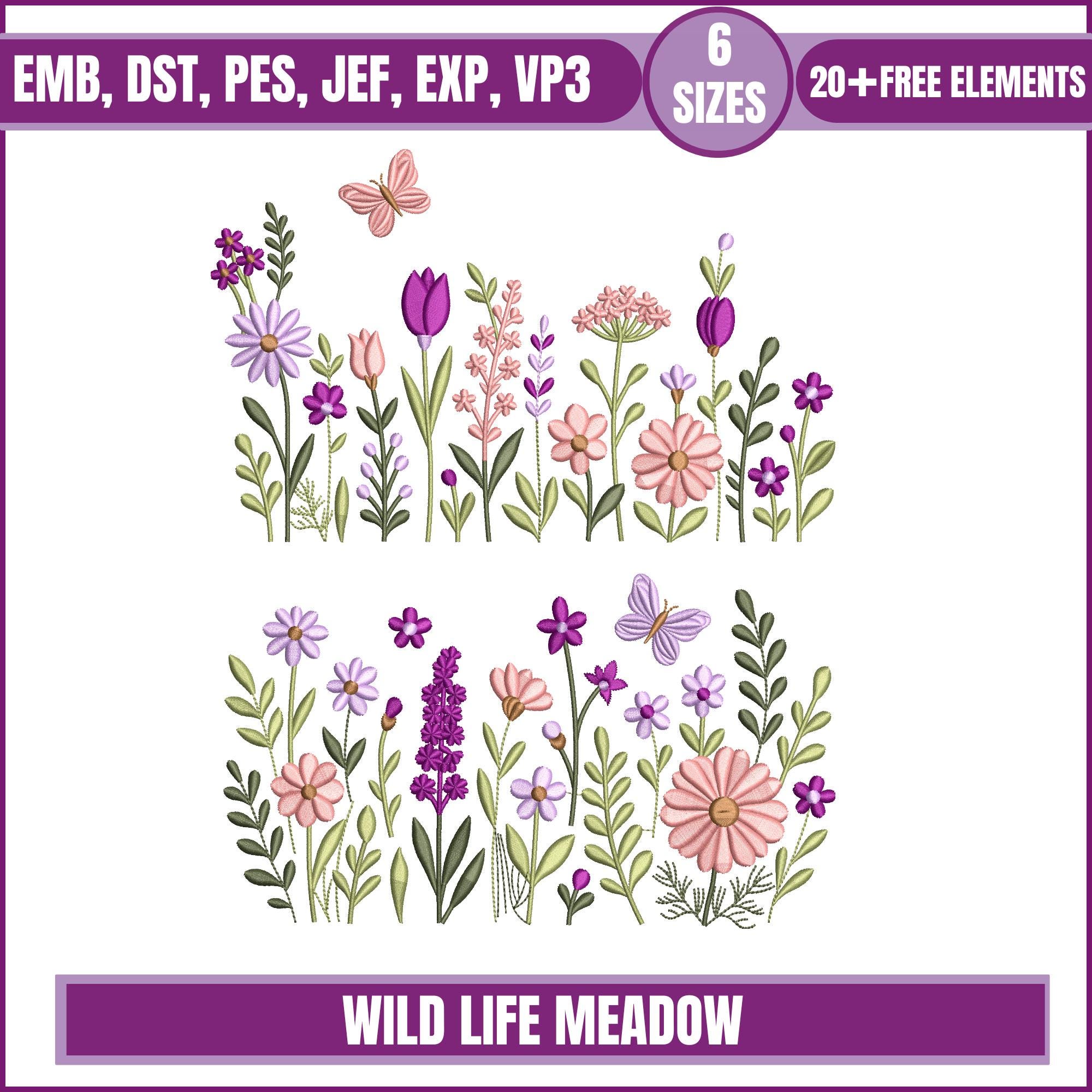 Wildflower Meadow Machine Embroidery Design, Bundle of Wild Flowers ...