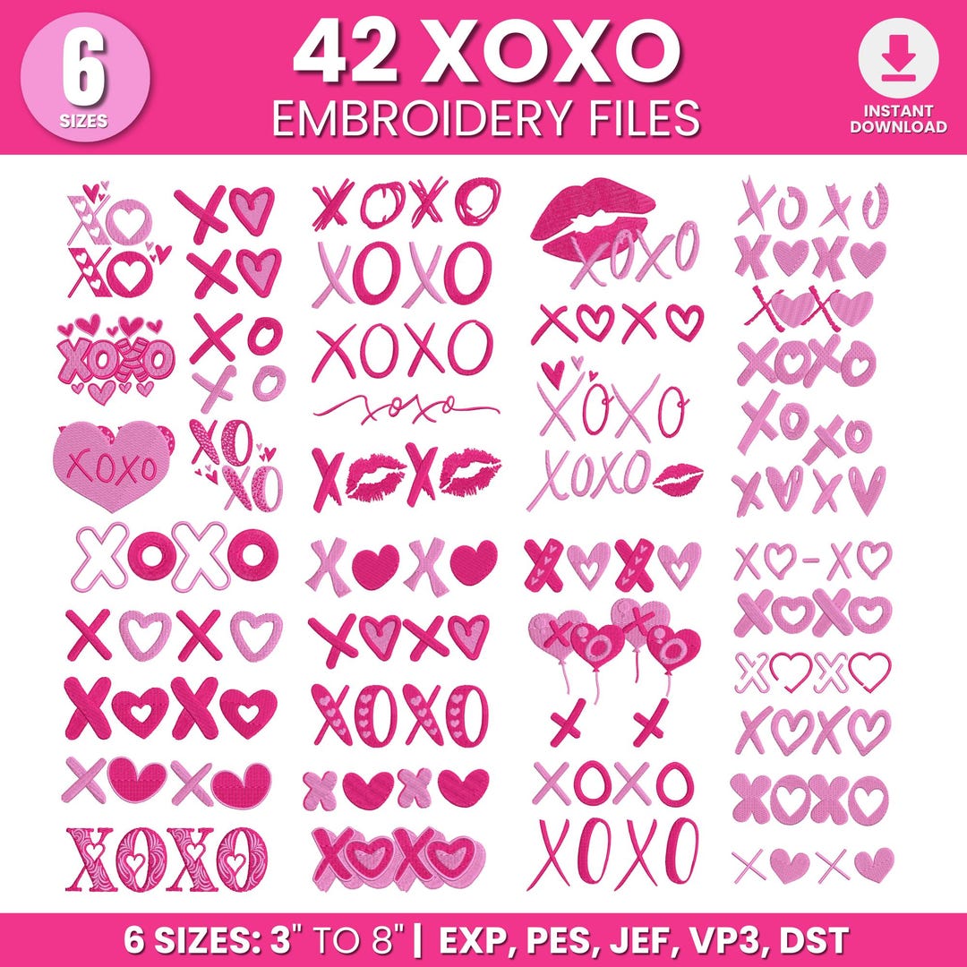 XOXO Valentine Embroidery Design Bundle | Love Letters Patch Style ...