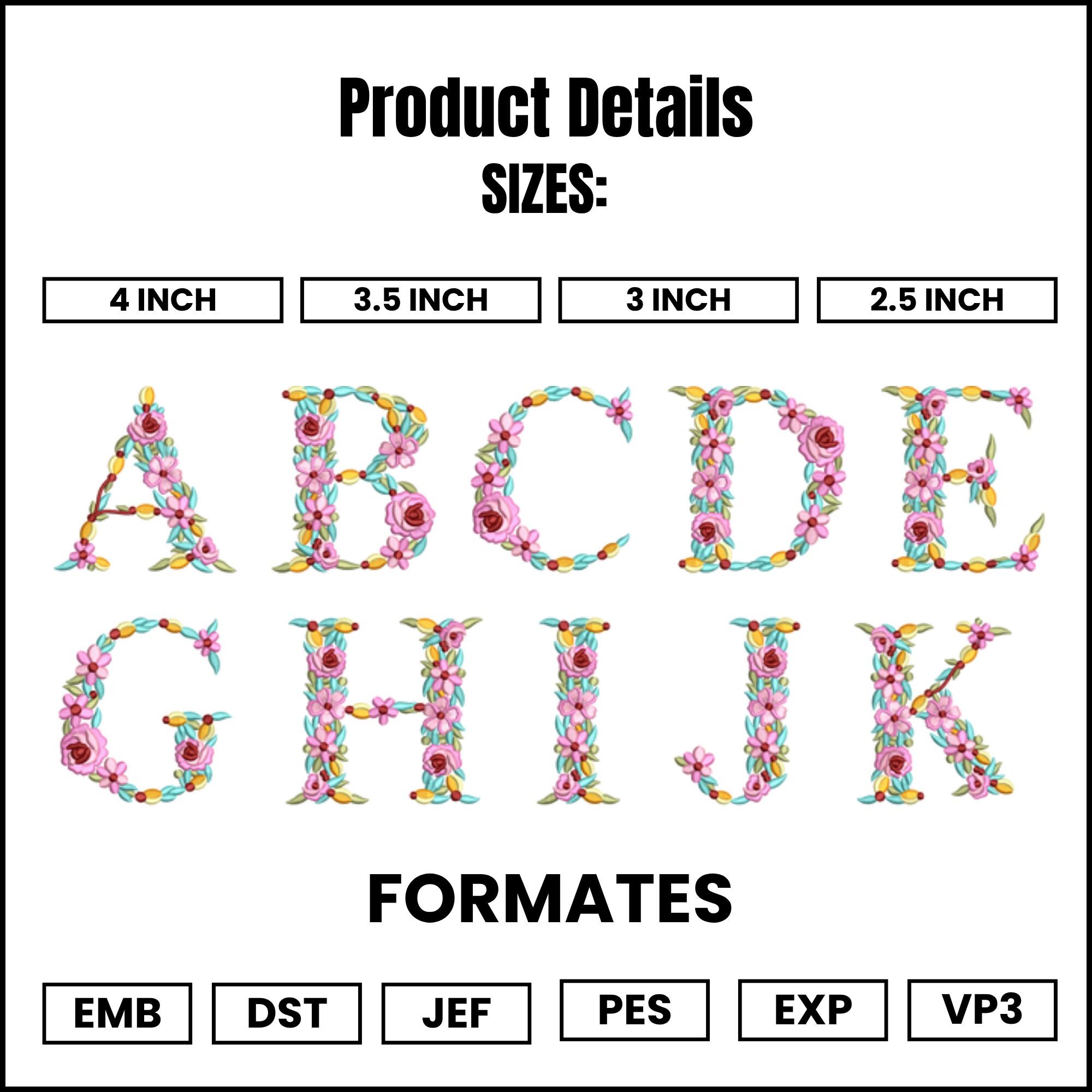 Floral Font Embroidery, A-Z Full Flower Alphabet Machine Embroidery ...