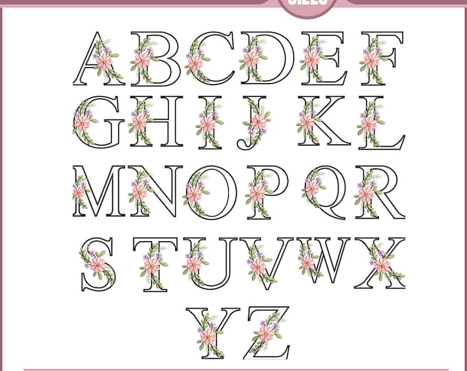 Flower Alphabet Machine Embroidery Design, Floral Monogram Font- 4 ...