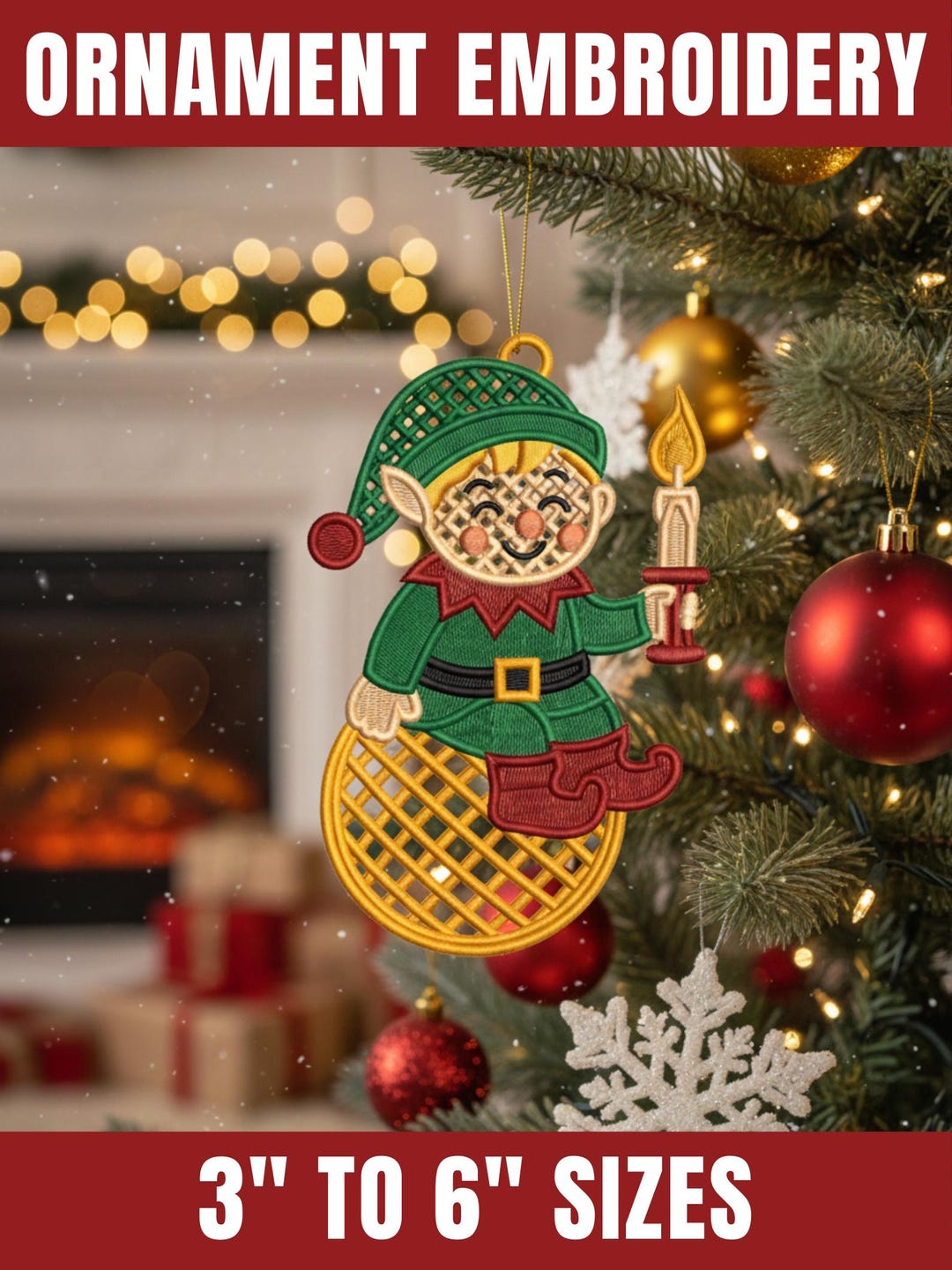 FSL Christmas Elf With Lantern Lace Decoration. Machine Embroidery ...