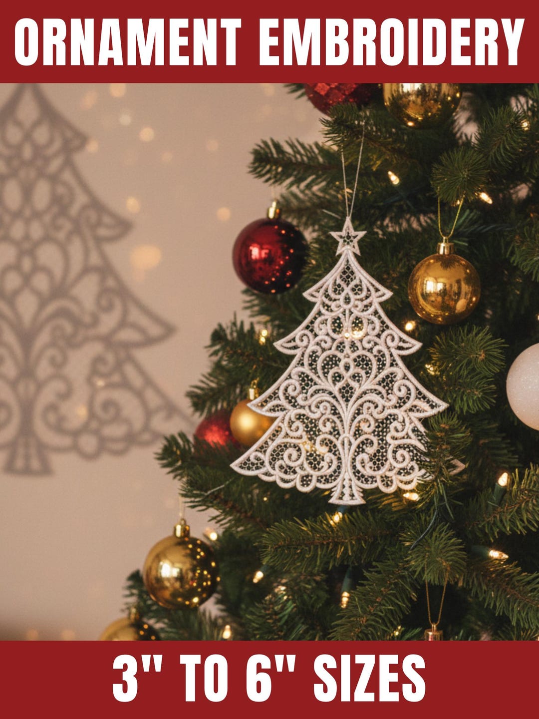 FSL Christmas Tree Ornament, Lace Holiday Tree Embroidery, Digital ...