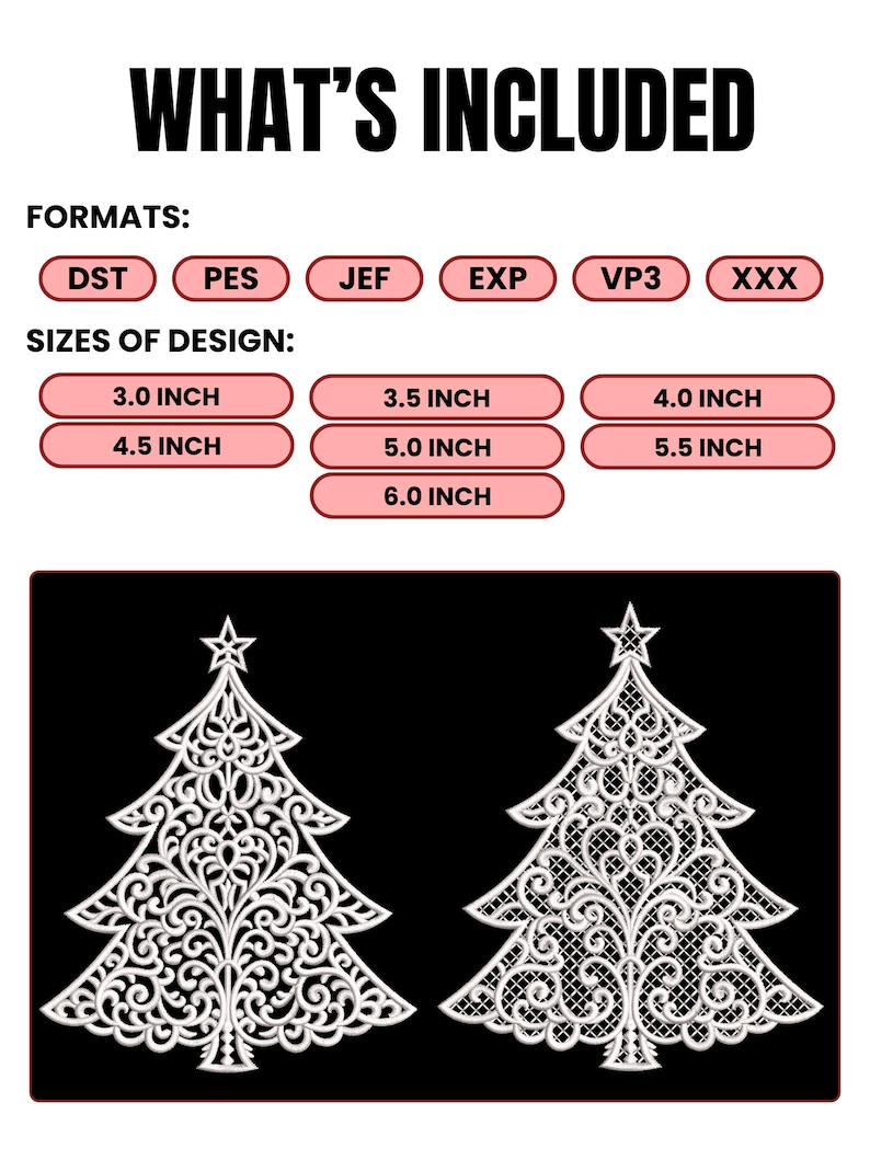 FSL Christmas Tree Ornament, Lace Holiday Tree Embroidery, Digital ...