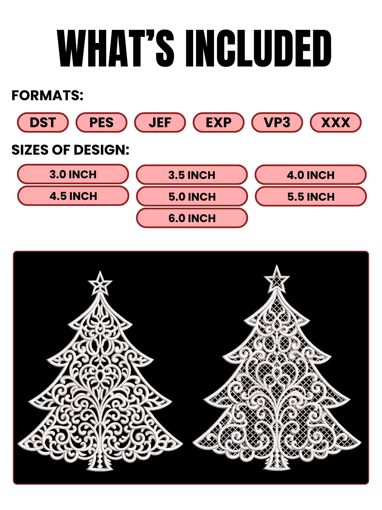 FSL Christmas Tree Ornament, Lace Holiday Tree Embroidery, Digital ...