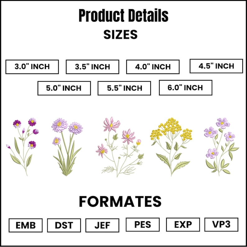 10 Flower Machine Embroidery Designs, Flowers Botanical Daffodil Poppy ...