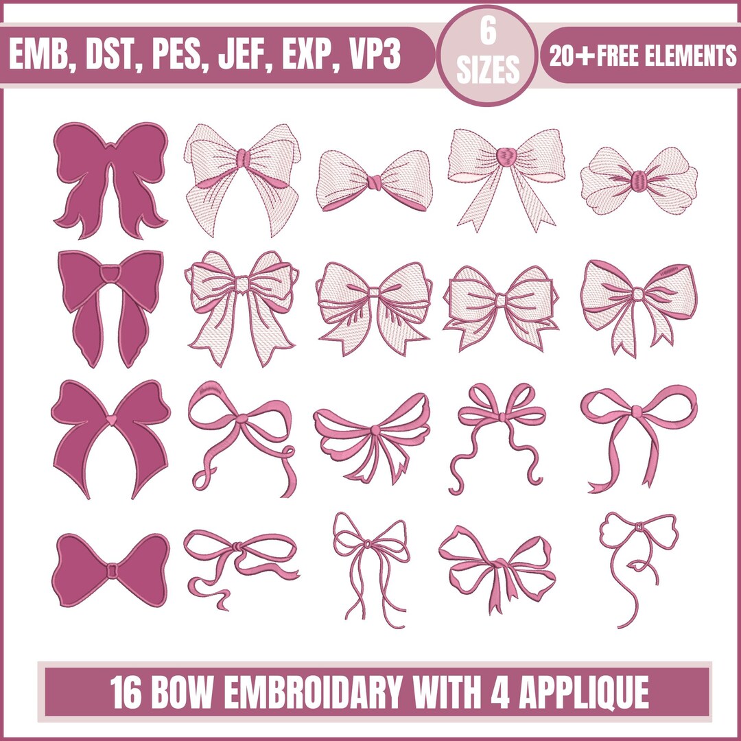 Mini Bow Machine Embroidery Design Ribbon Bow Tie Embroidery, Side Bow ...