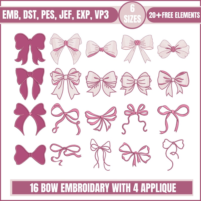 Mini Bow Machine Embroidery Design Ribbon Bow Tie Embroidery, Side Bow ...