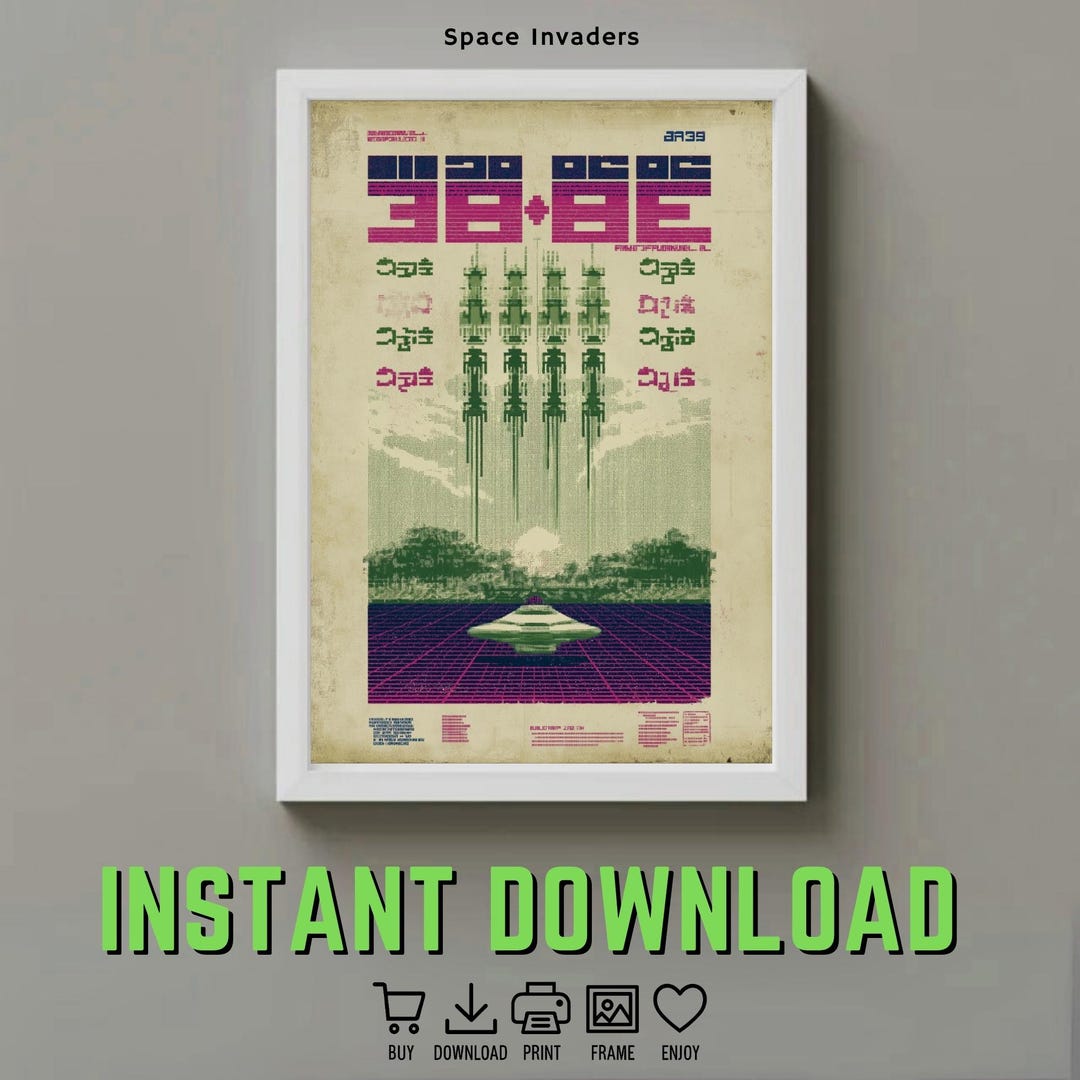 Retro Arcade Alien Shooter Poster: 80s Pixel Art (digital Download 300 ...