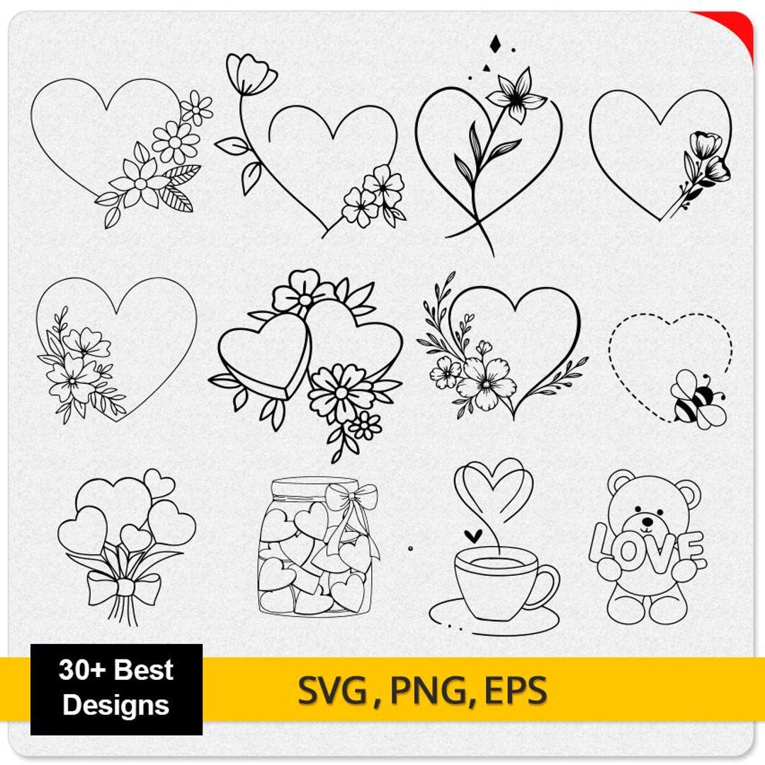 Heart Doodle Svg, Heart Svg Bundle,heart Clipart, Valentine Day Heart ...