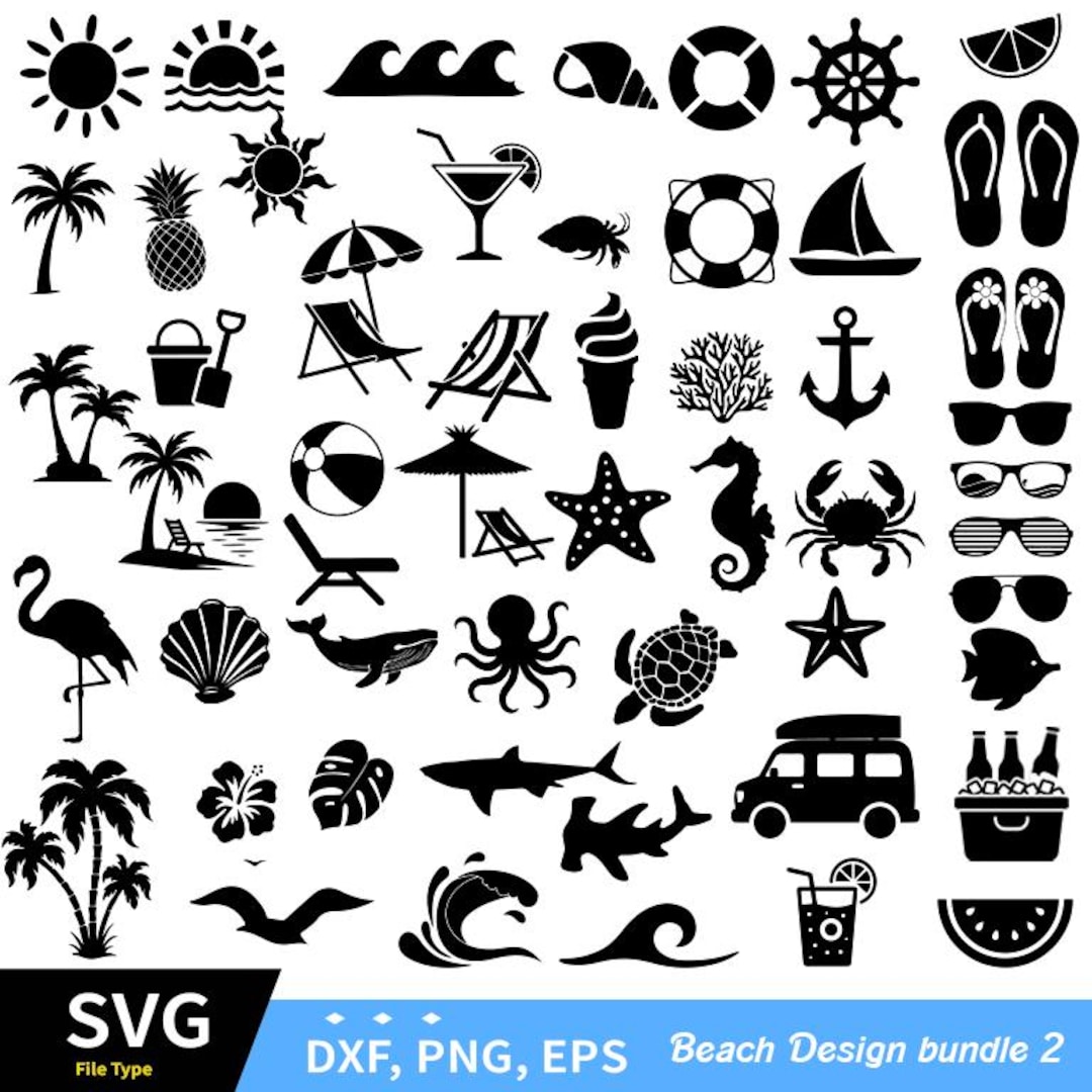 Strand SVG Bundle, Tropische Sommer Designs (svg, png, jpg, eps, pdf ...