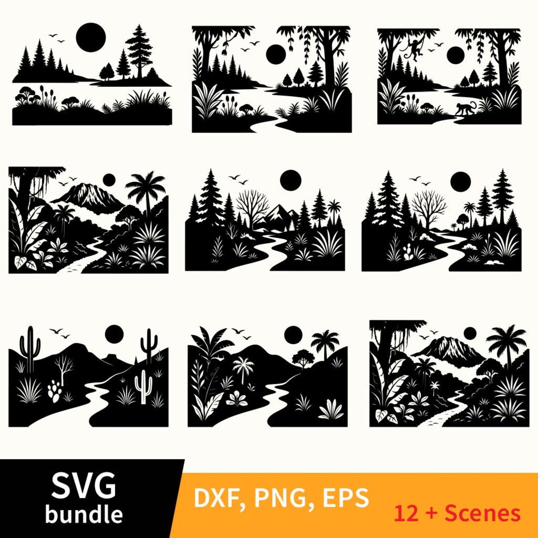 Forest Landscape SVG Bundle, Nature Adventure Scene (digital Download ...
