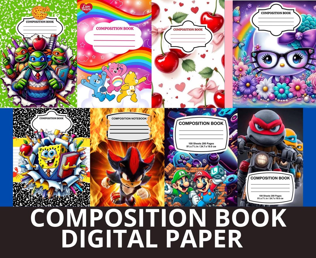 PACK of 8 Composition Book Paper Design-png - Etsy