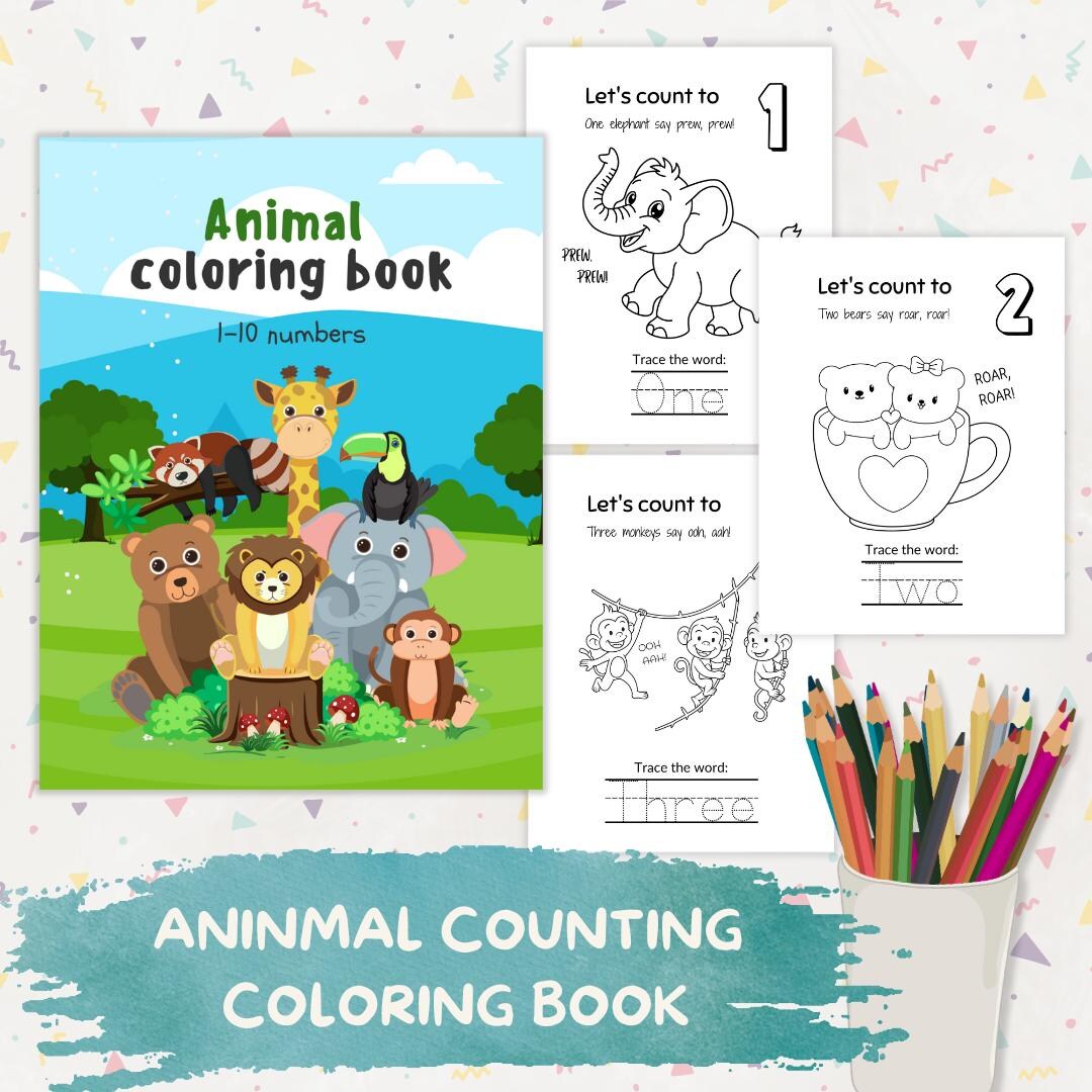 Educational Coloring Pages Learn Numbers 1-10 Animal Printable ...