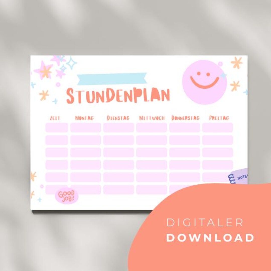 Smiley Timetable to Print | A4 PDF Template for Children | School ...