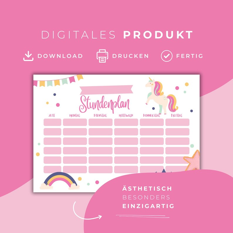 Unicorn Timetable to Print | A4 PDF Template for Children | School ...