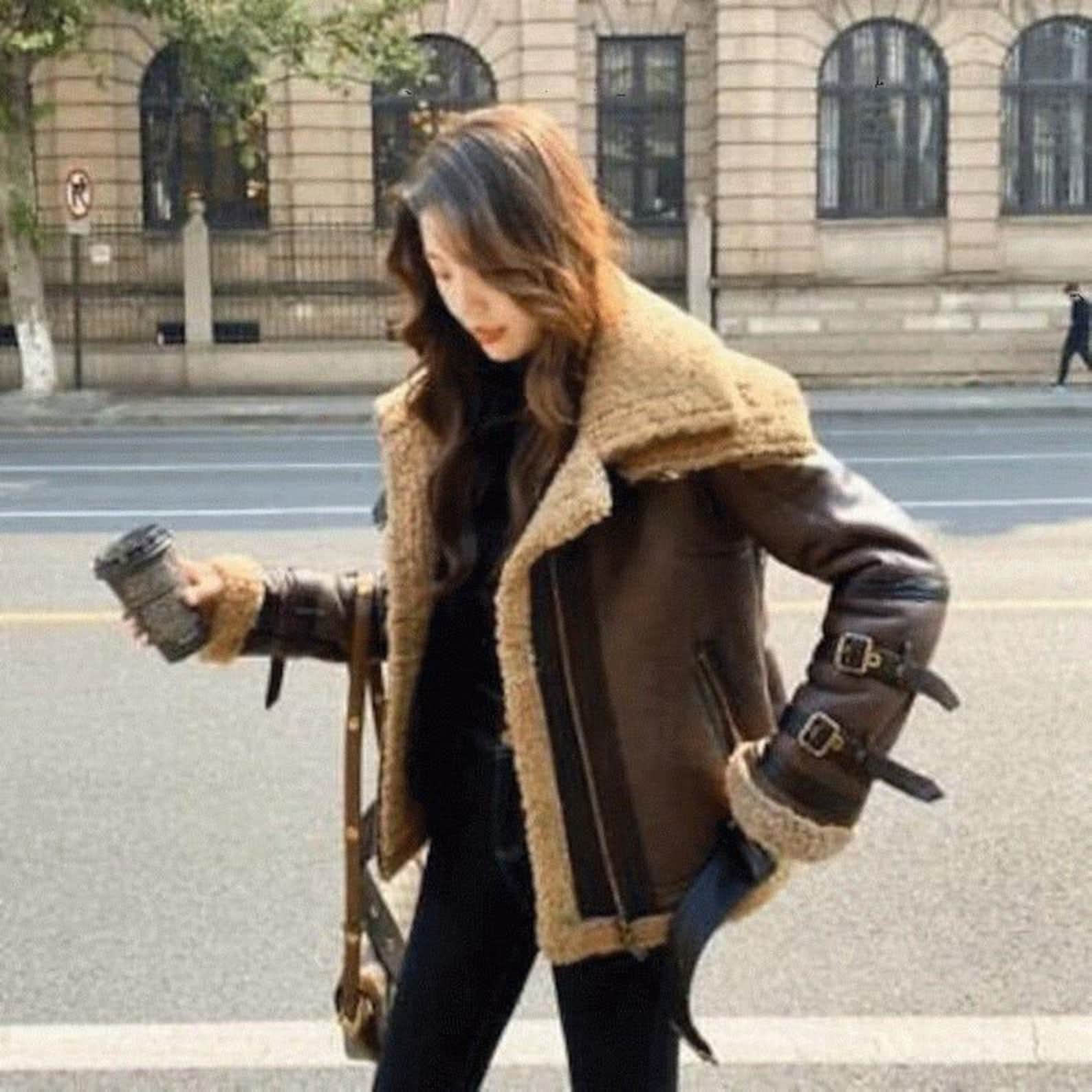 Women's Shearling Aviator Jacket: Lambskin Leather B3 Bomber - Etsy